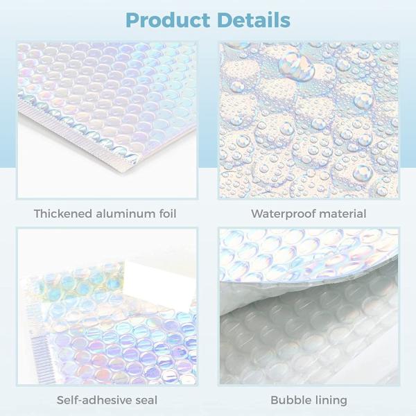 Quality CTCX Custom Holographic Cushion Insulated Bubble Mailers Matte Aluminum Glamour for sale