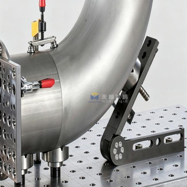 Close-up of welding angle locator components