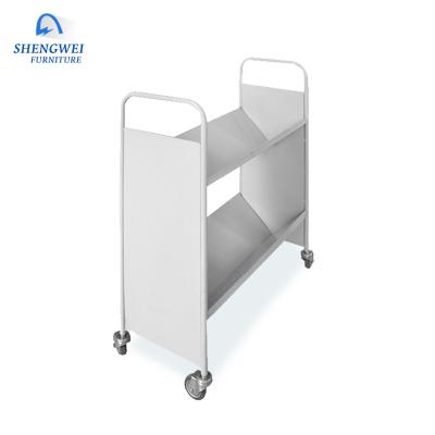 China Steel Library Furniture Iron 2 or 3 Tiers Metal Movable Book Cart for sale