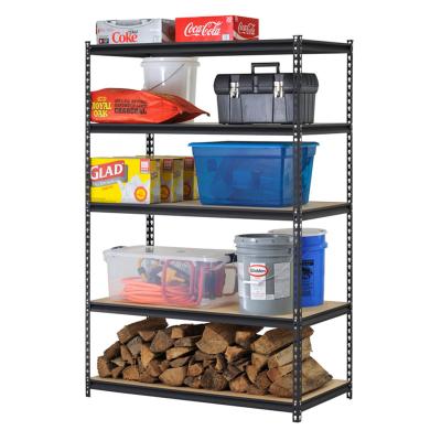 China Boltless Rivet Metal Garage Rack With Adjustable Wooden Tiers for sale
