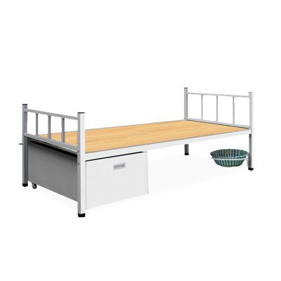 China Powder Coated Sturdy Army Gray Green Color Steel Bed With Bottom Locker for sale