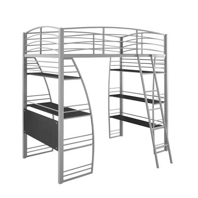 China Dormitory School Gray Single Bed Steel Bunk Bed With Study Desk And Shelf for sale