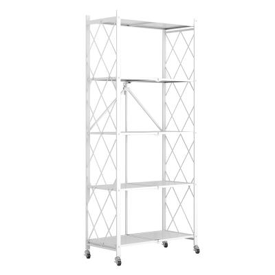 China Collapsible 5 Tiers Metal Home Organizer Rack Shelf With Castors for sale