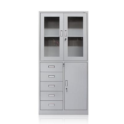China 5 Drawers Office Glass Door Furniture 2 Tiers Metal Storage Filing Cabinet for sale