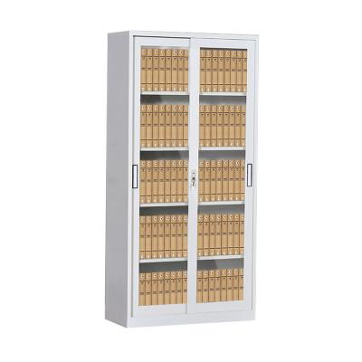 China Office Glass Sliding Door Gray 5 Tiers Metal Storage Cabinet for sale