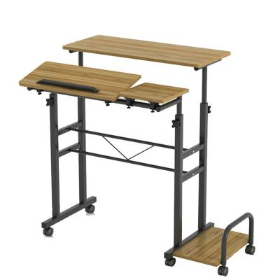 China Office Home Height Adjustable Movable Computer Table With Wheels And Host for sale