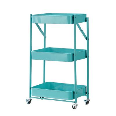 China Mini 3 Tiers Metal Mesh Basket Mobile Rolling Storage Trolley Cart for sale