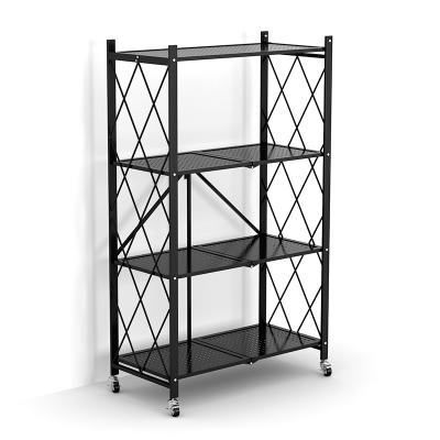 China Home Kitchen 4 Tiers Metal Folding Shelf With 4 Wheels for sale