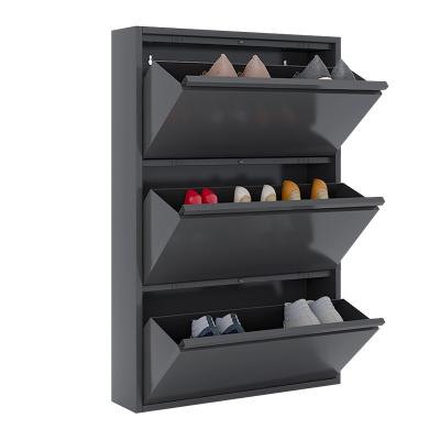 China Modern Metal Storage Cabinet Furniture Black Home Steel Shoe Rack Cabinet for sale