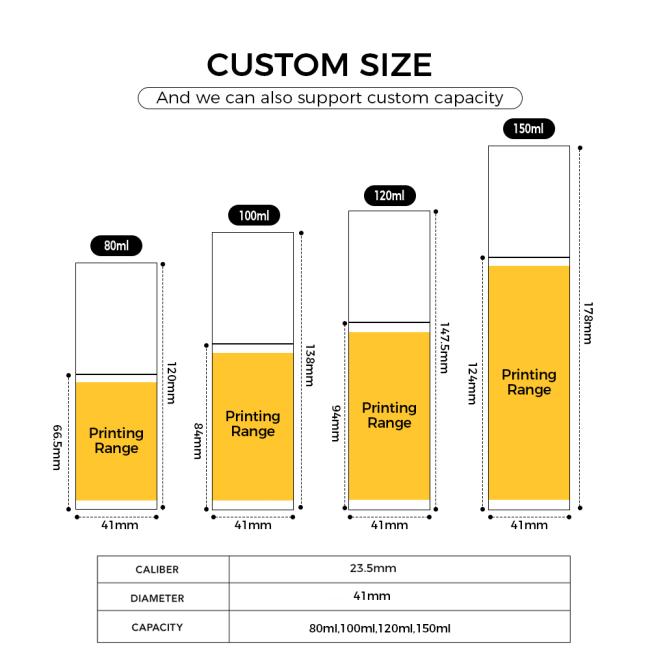 JXPACK bottle size comparison chart