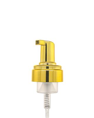 China Luxury Gold Trim Cosmetic Pump Head  32mm Large Neck Heavy-Duty For Body Lotion Shampoo Frosted Finish for sale