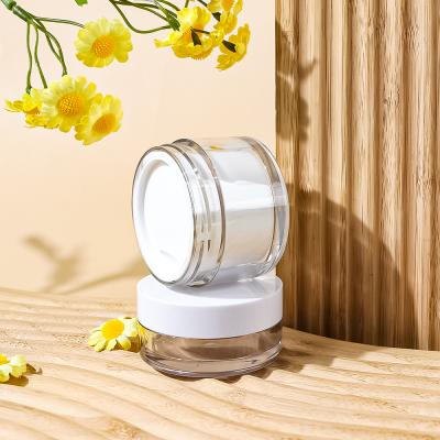 China JXPACK luxurious transparent double-layer PET Cosmetic Cream Jar, a round cosmetic packaging with a spoon and a scraper, with capacities of 15ml, 30ml, 50ml and 100ml respectively for skin care cream  for sale