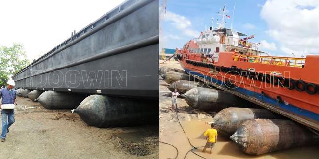Marine rubber airbags in shipyard operation