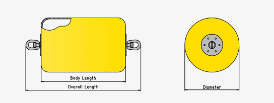 Cylindrical Utility Buoy diagram showing dimensions and construction