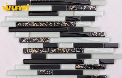 China Glossy Black And White Interlocking Linear Glass Mosaic Tiles For Wall for sale