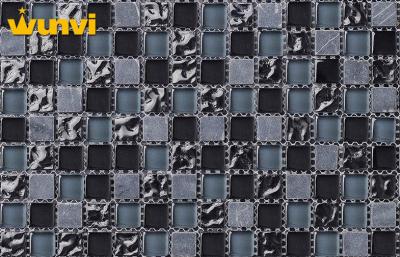China Living Room Black Wave Glass Ceramic Mosaic Floor Tile For Home Decoration for sale