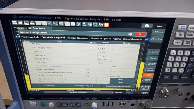 Rohde & Schwarz FSW85 Spectrum Analyzer display close-up