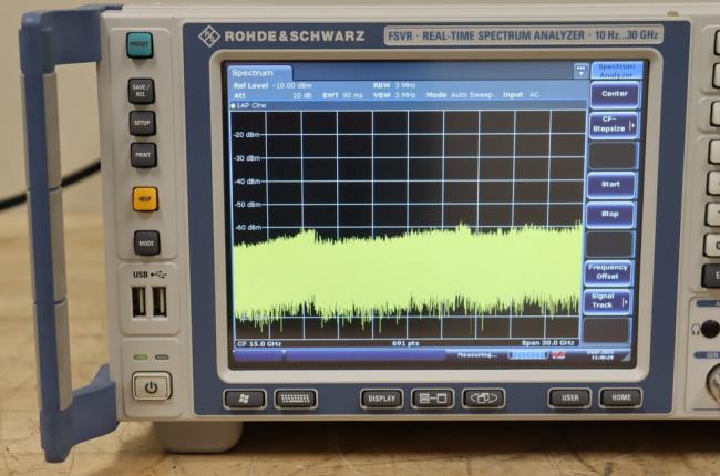 Close-up view of FSVR30 spectrum analyzer controls