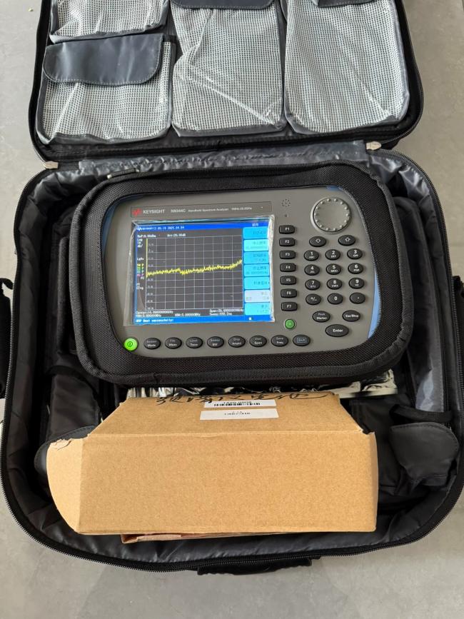 Close-up view of Agilent N9344C spectrum analyzer display and controls