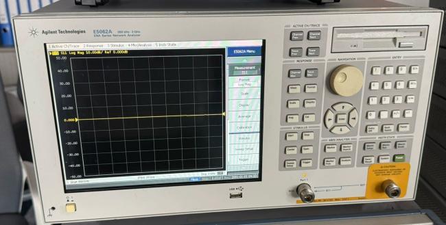 Close-up view of Agilent E5062A test ports and connectors