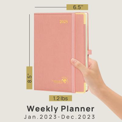 Cina 6,5 pollici x 8,5 pollici Agenda settimanale 2023 Schede mensili con copertina morbida Fascia elastica Rosa in vendita