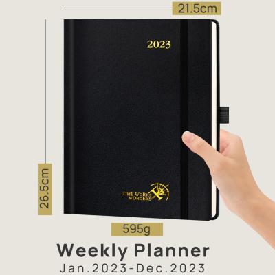 Cina Hardcover Weekly Planner 2023 2024 Black A4 Monthly Weekly Agenda January To December in vendita