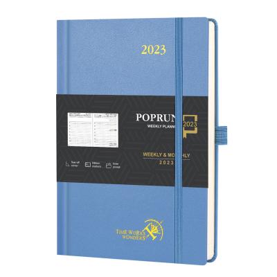 China Dotted Note Pages Student Weekly Planner Haze Blue Leatherette Paper for sale