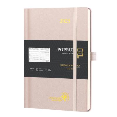 China Light Pink 2023 Weekly Planner 80GSM Ivory Paper Leatherette Paper for sale