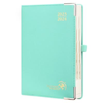 China Custom 2024 Daily Planner Light Green Daily Weekly Planner White Inner Pages for sale