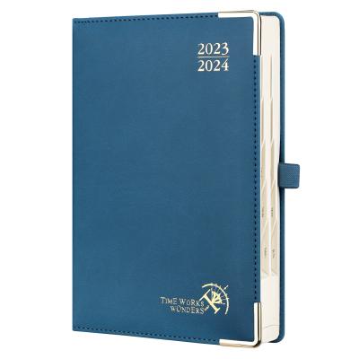 China Night Blue Custom 2023 2024 PU Hardcover Academic Planner A5 Vertical Layout for sale
