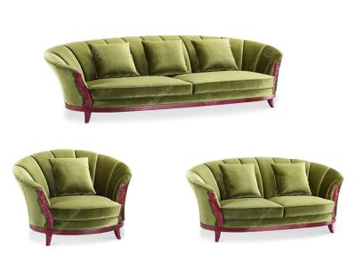 China Modern Carved Green Living Room Sofa Set Kiln Dried Wood Frame High Desnity Foam for sale