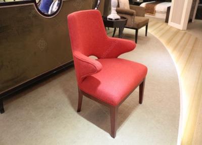 China Red Upholstered Fabric Hotel Room Chairs With Arm / Solid Wood Frame And Legs for sale