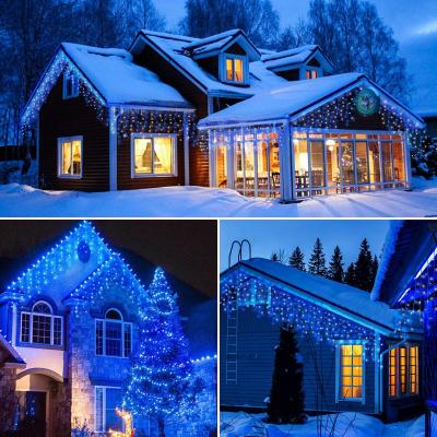 Cina Ghiacciolo solare blu/bianco di 300 LED accende all'aperto con le 8 luci telecomandate della corda della tenda dei modi con 50 gocce in vendita