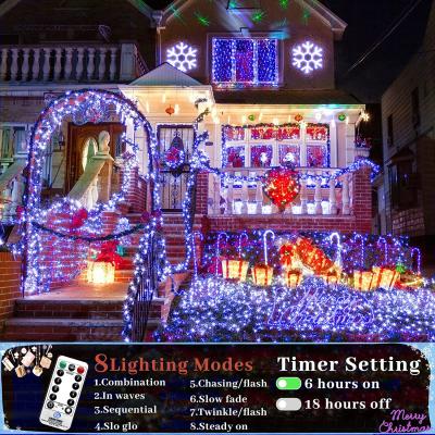 China Azul das luzes da corda do Natal exterior com a decoração do temporizador dos modos & da memória do telecontrole 8 para a casa à venda