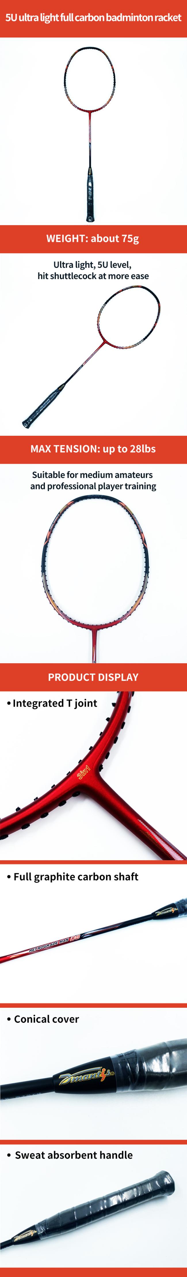 Carton Badminton Racket Light Weight Tenacity Rod for Professional Players or Training