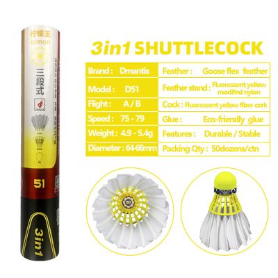 China 3 fluorescentes en 1 volante del bádminton de la pluma del ganso de la PU Cork Class A del amarillo del volante en venta