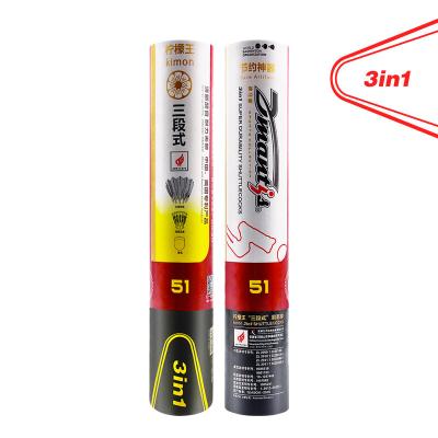 Cina Dmantis 51 Badminton Shuttlecock Goose Feather High Quality 3in1 Hybrid Type for Night Use in vendita