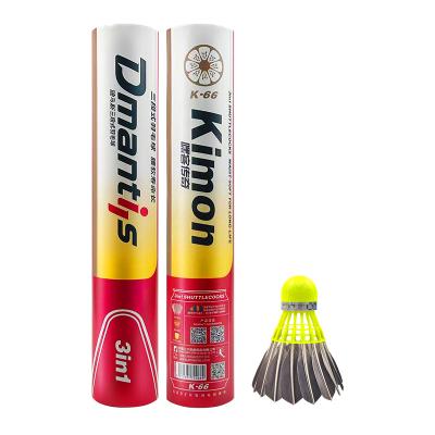 China Amarillo fluorescente 3 en 1 Híbrido Shuttlecock Negro 3 en 1 Shuttlecock Bádminton Shuttlecock Pluma de ganso for sale
