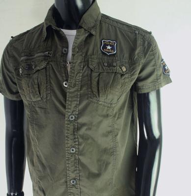 China Casual Army Green Mens Cargo Shirt Solid Jacquard Fabric For Outdoor / Office for sale