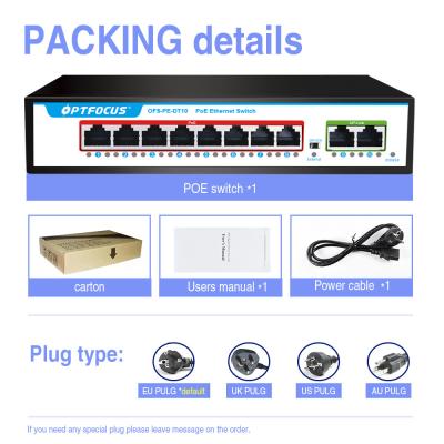 China OEM ODM POE van de fabrieksverkoop de haven van de netwerkschakelaar 8*10/100mbps POE, 2*10/100mbps-Opstraalverbindingshaven voor NVR-ISP FTTH de camera van kabeltelevisie IP Te koop