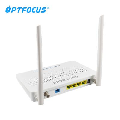 中国 new design 300mbps wifi 4ports CATV lan tel GE pon ONU with fxs wifi 販売のため