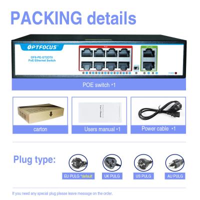 Cina Factory OEM/ODM 8 Port POE Gigabit ethernet Fiber Switch 8 Port GIGABIT ACTIVE POE Switch(8+2) in vendita