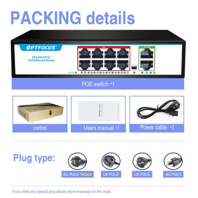 China Factory OEM/ODM 10 Ports Optical Fiber Switch 8*1000mbps RJ45 POE Port,UP-Link 2*1000m RJ45 Port for sale