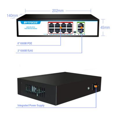 China Factory OEM/ODM 10 Ports Optical Fiber Switch 8*1000mbps RJ45 POE Port,UP-Link 2*1000m RJ45 Port for sale