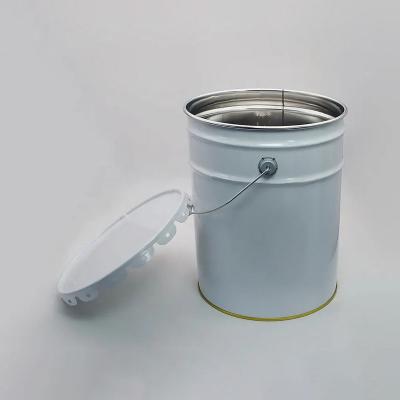China Customized 15 Liter Tinplate Iron Cylindrical Metal Paint Bucket With Lid Offset Printing for sale