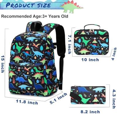 Cina Boys School Backpack Dinosaur Backpack With Lunch Box Pencil Case Three Piece Backpack Set in vendita