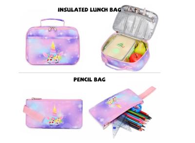 Cina Soft Polyester Inner Lining Preschool Unicorn Backpack with Lunch Box and Pencil Case in vendita