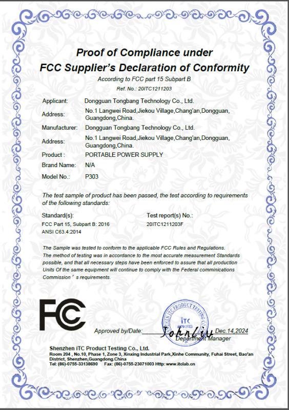 FCC - Dongguan Tongbang Technology Co., Ltd