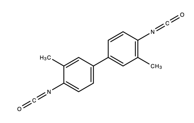 Structural formula of 3,3'-dimethylbiphenyl-4,4'-diyl diisocyanate (TODI)