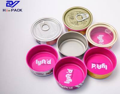 China Rose Red Dogs Eat Tuna Can 80ml Small Round Metal Tins With Lids for sale